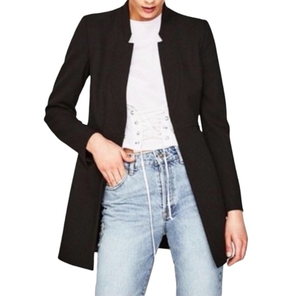 Zara | Jackets & Coats | Zara Inverted Collar Frock Blazer In Black ...
